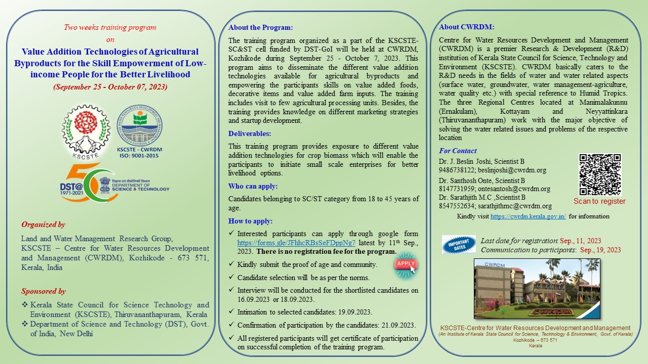 Training program on Value Addition Technologies of Agricultural Byproducts for the skill ...